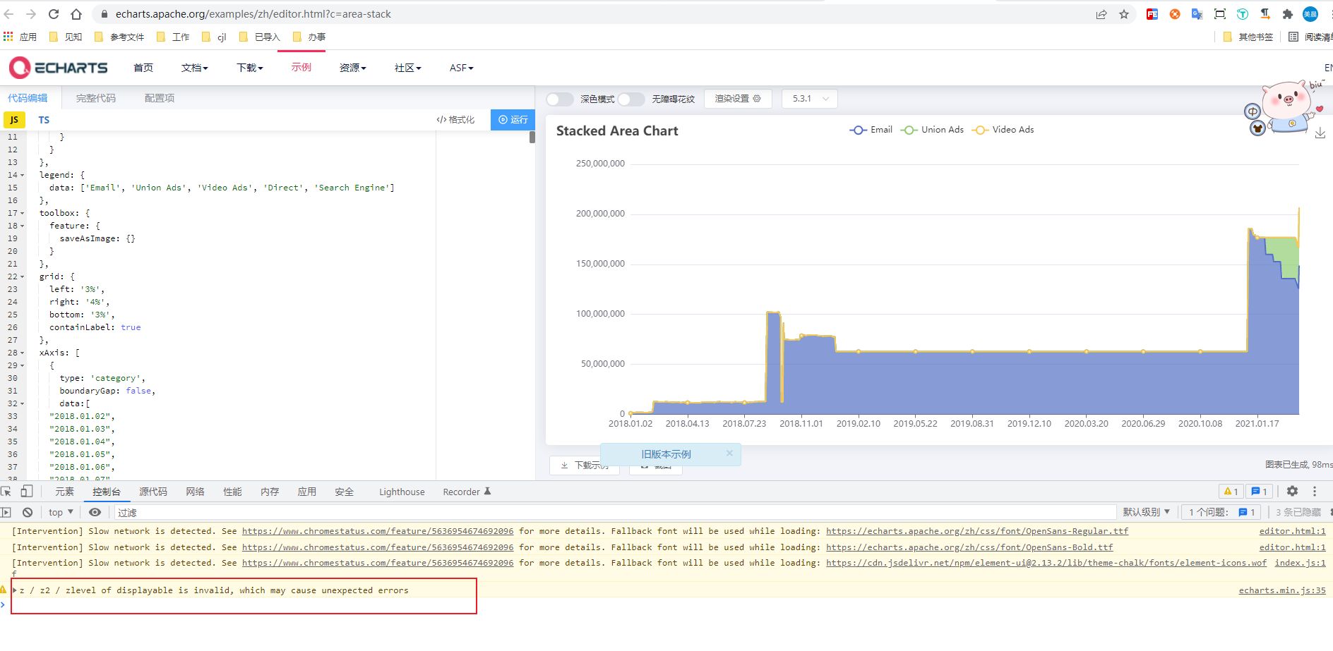 [Bug] option正确配置，控制台出现黄色警告提示 · Issue #16639 · apache/echarts · GitHub